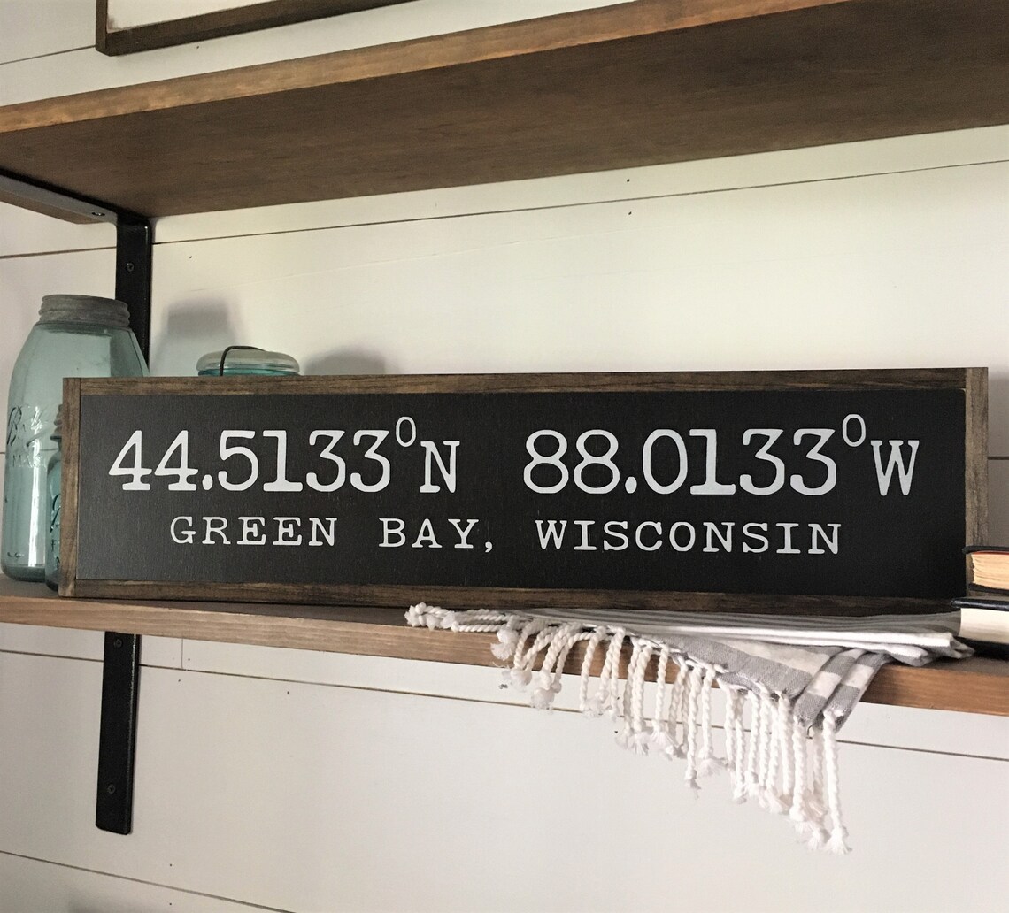 LATITUDE LONGITUDE Coordinates Sign | Framed Wood Sign | Painted Wall ...