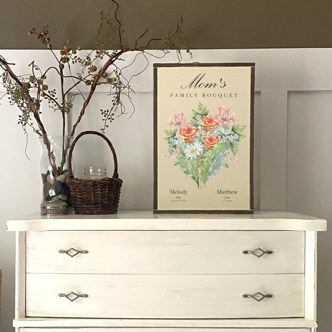 Birth Month Flower - Family Bouquet Sign - Framed Wood Sign | 12" X 18 ...