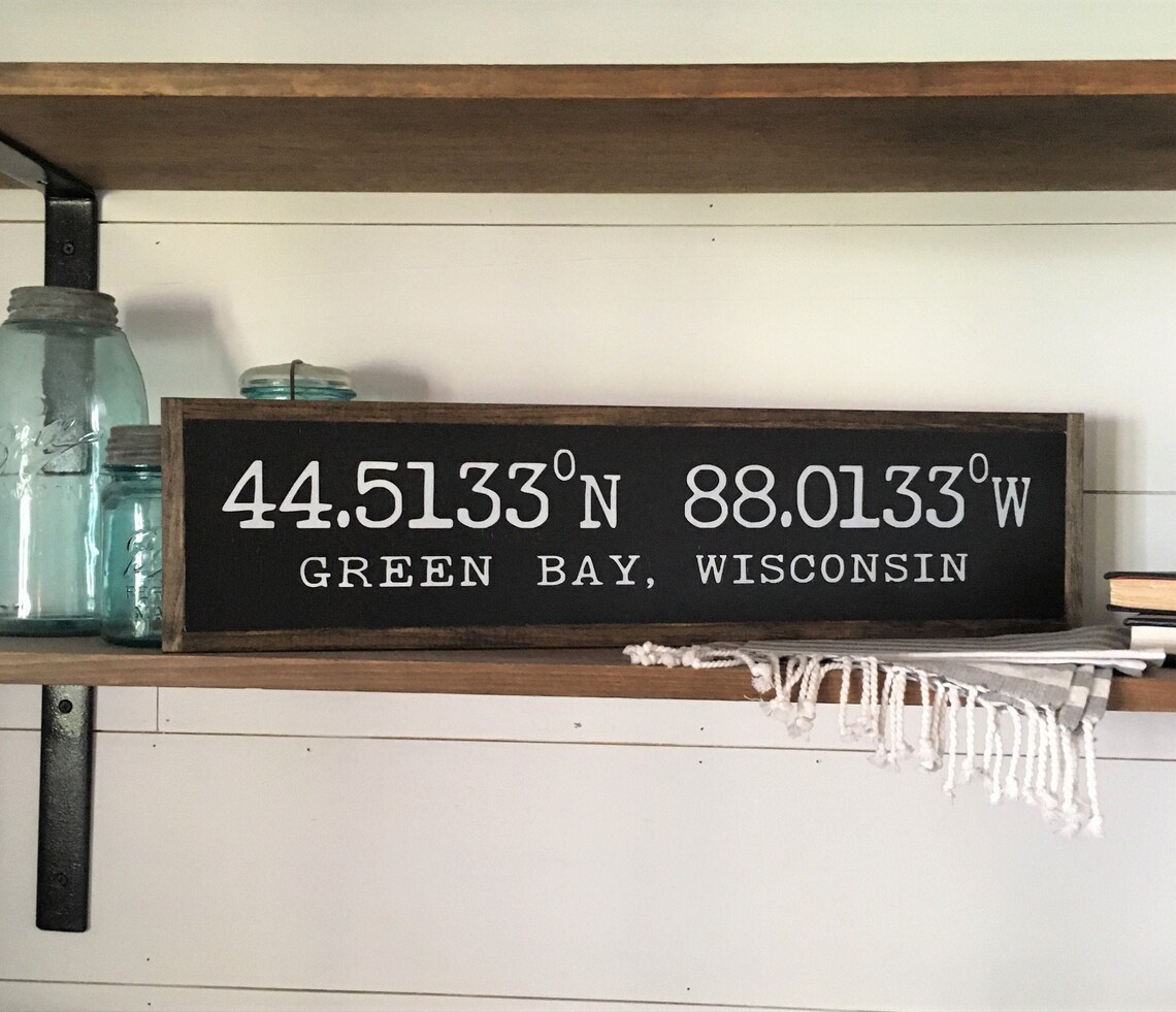 LATITUDE LONGITUDE Coordinates Sign | Framed Wood Sign | Painted Wall ...