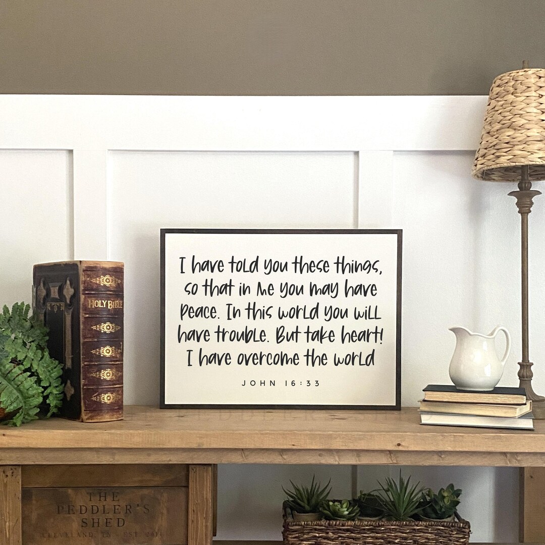 OVERCOME THE WORLD Framed Wooden Sign | Painted Wood Sign | Farmhouse ...