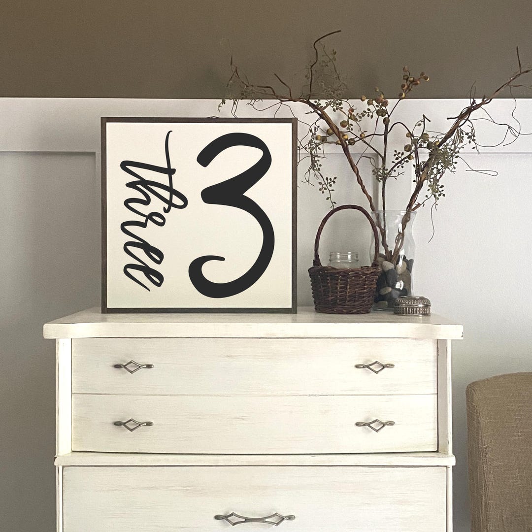 NUMBER Sign - Hand-lettered Cursive | Framed Wooden Sign | Family ...