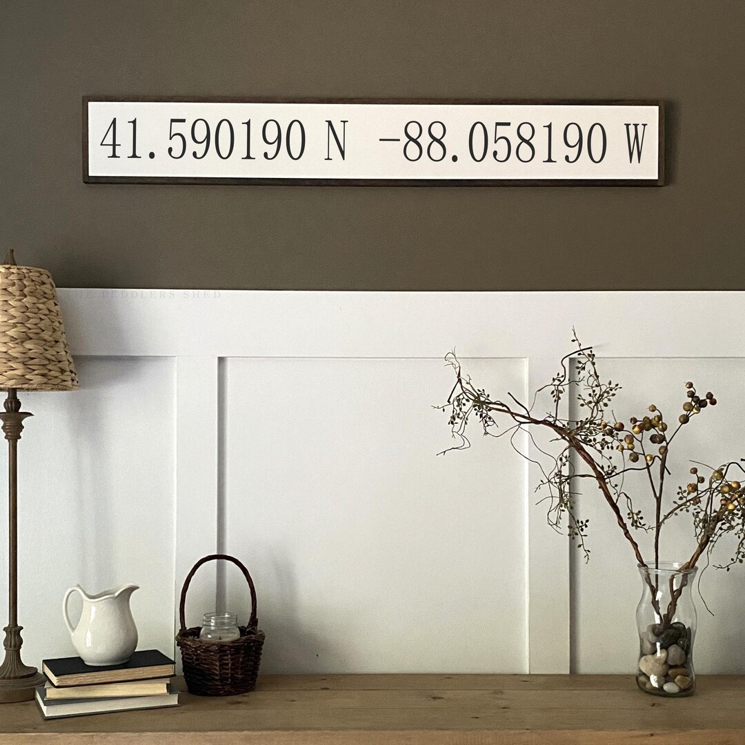 LATITUDE LONGITUDE Coordinates Sign | Shabby Chic Wooden Sign | Living ...