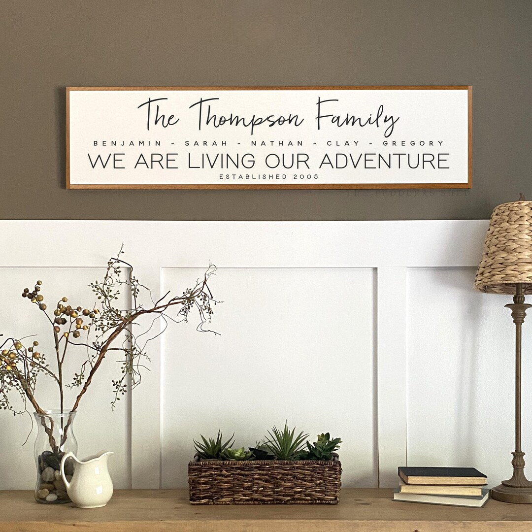 LIVING OUR ADVENTURE - Custom Family Name Sign | Framed Wooden Sign ...