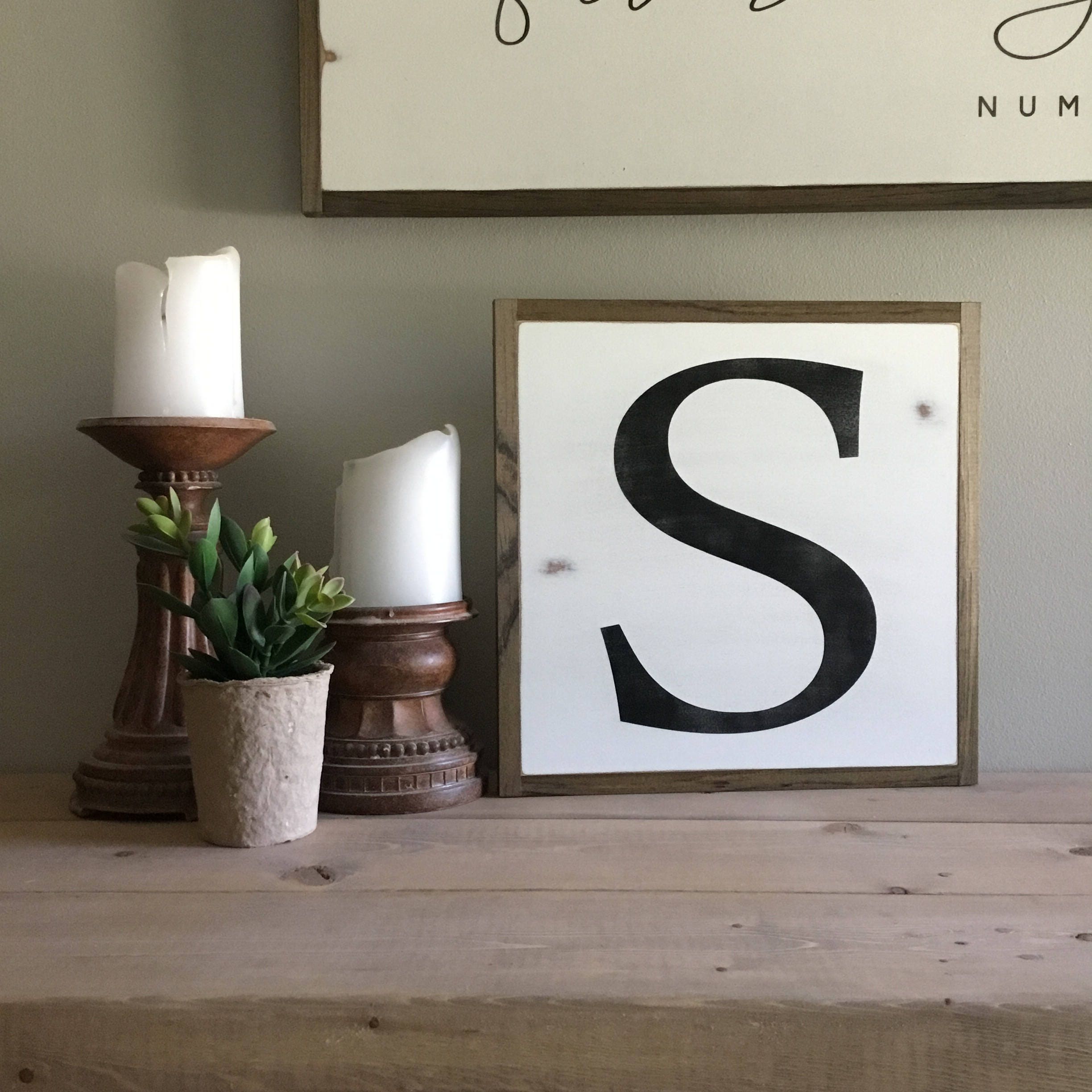 INITIAL LETTER 1'x1' framed sign distressed shabby | Etsy