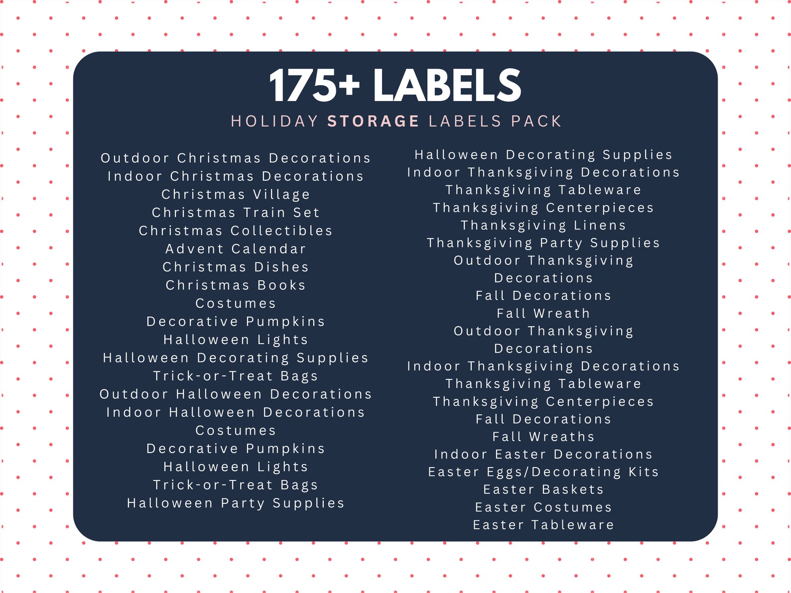 Holiday Decoration Storage Labels Pack | Printable Organizing Lists ...