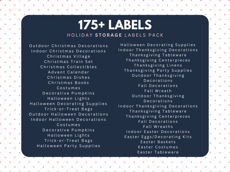 Holiday Decoration Storage Labels Pack | Printable Organizing Lists ...