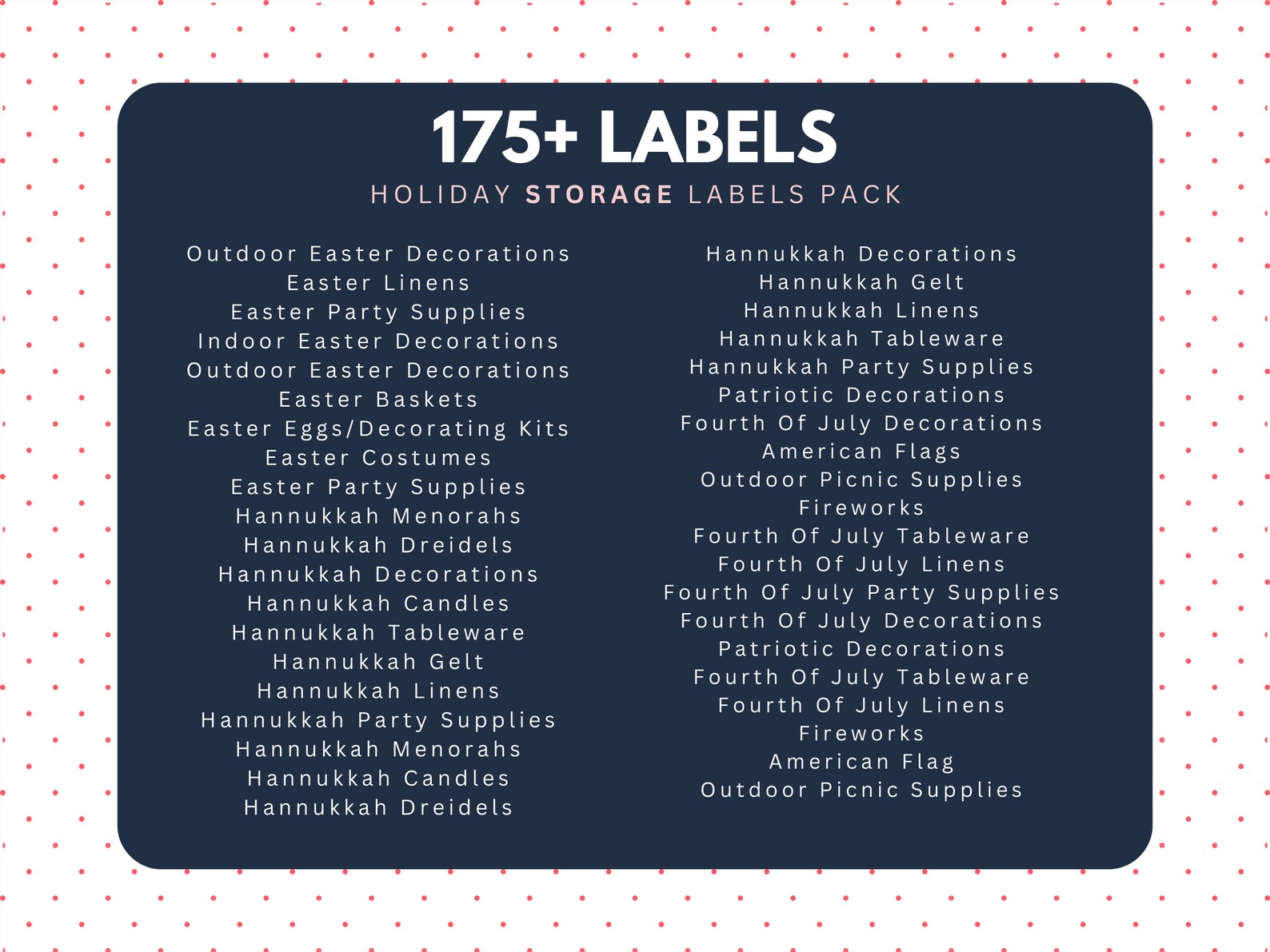 Holiday Decoration Storage Labels Pack | Printable Organizing Lists ...