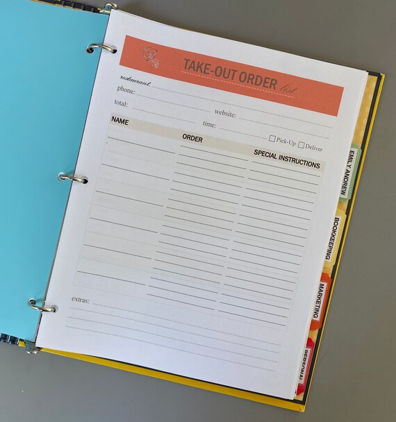 Take-out Order List Take-out Template Planner Page | Etsy