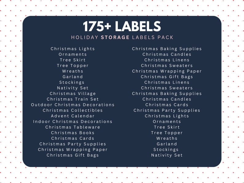 Holiday Decoration Storage Labels Pack | Printable Organizing Lists ...