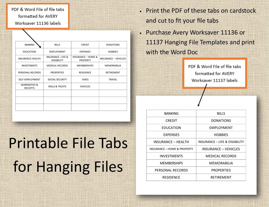 Printable Instant Home Filing System 27 File Cards/index - Etsy Canada