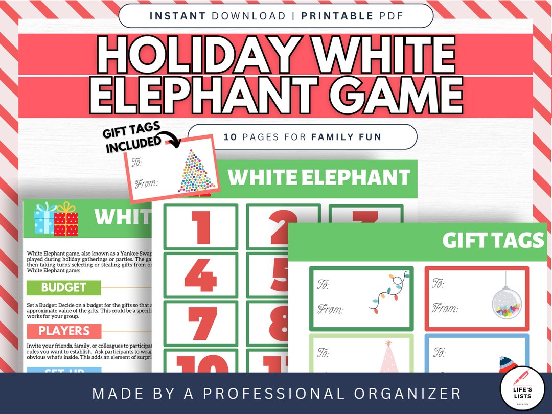 Holiday White Elephant Game Printable | Christmas White Elephant Game ...