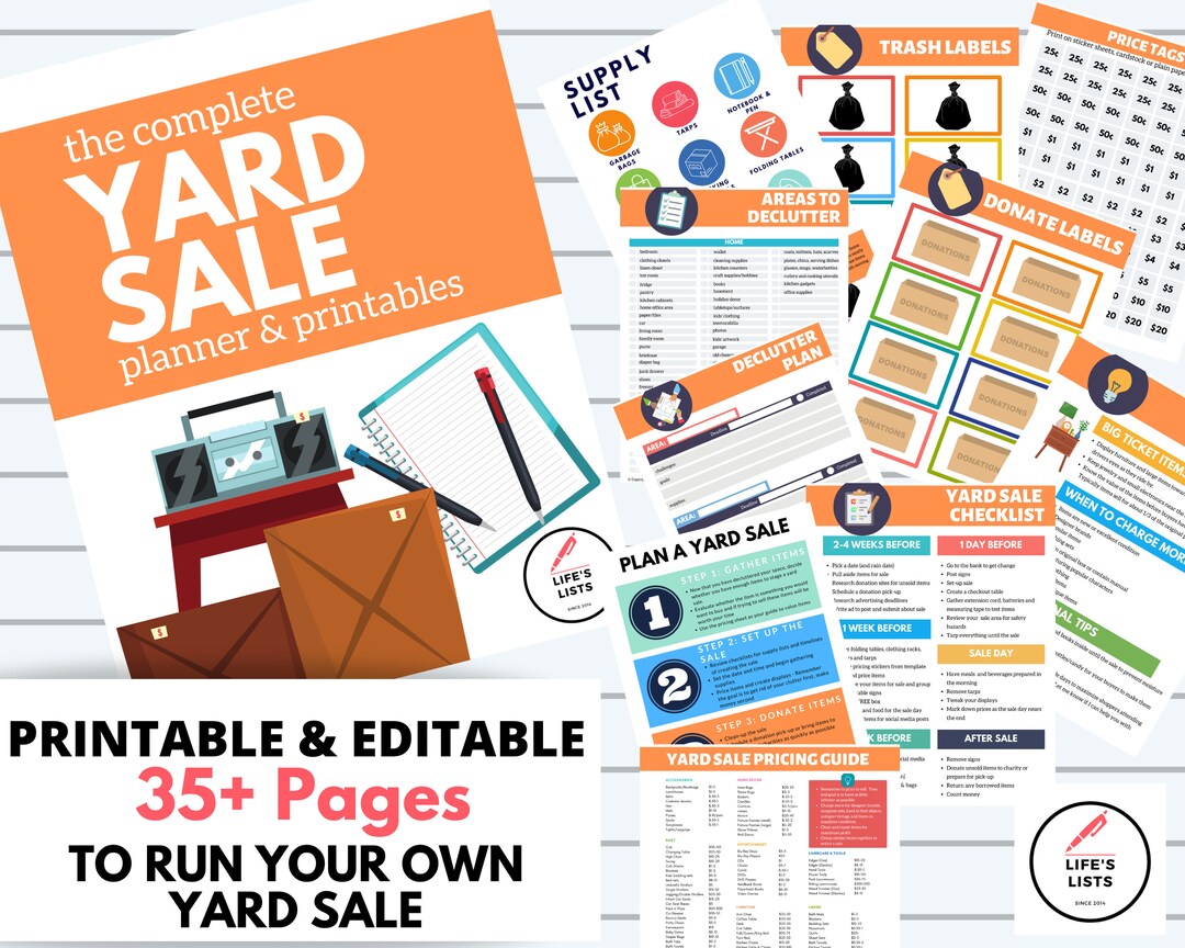 Yard Sale Planner Fillable Printable Yard Sale Template - Etsy UK