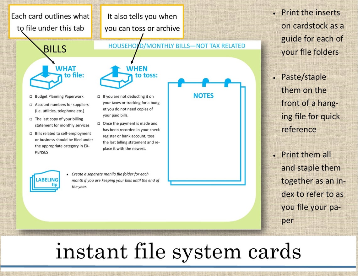 Printable Instant Home Filing System 27 File Cards/index - Etsy