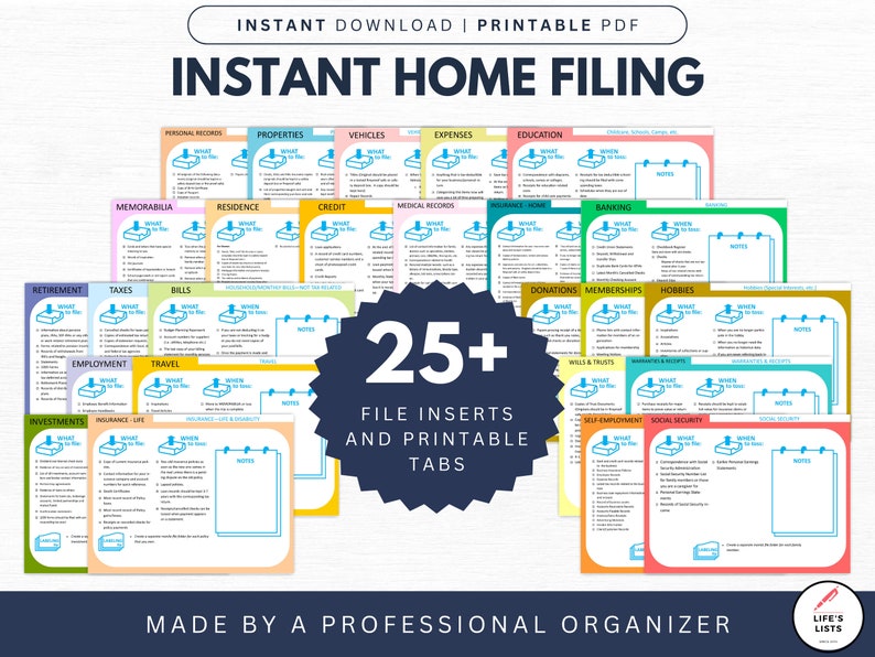 Home Filing System Printable | 27 File Cards & Hanging Tabs (digital ...