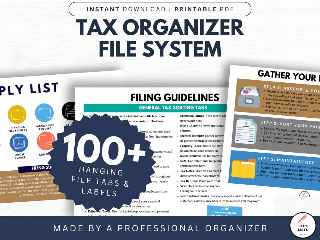 Tax Organizer Printable Filing System for Easy Bookkeeping | Instant ...