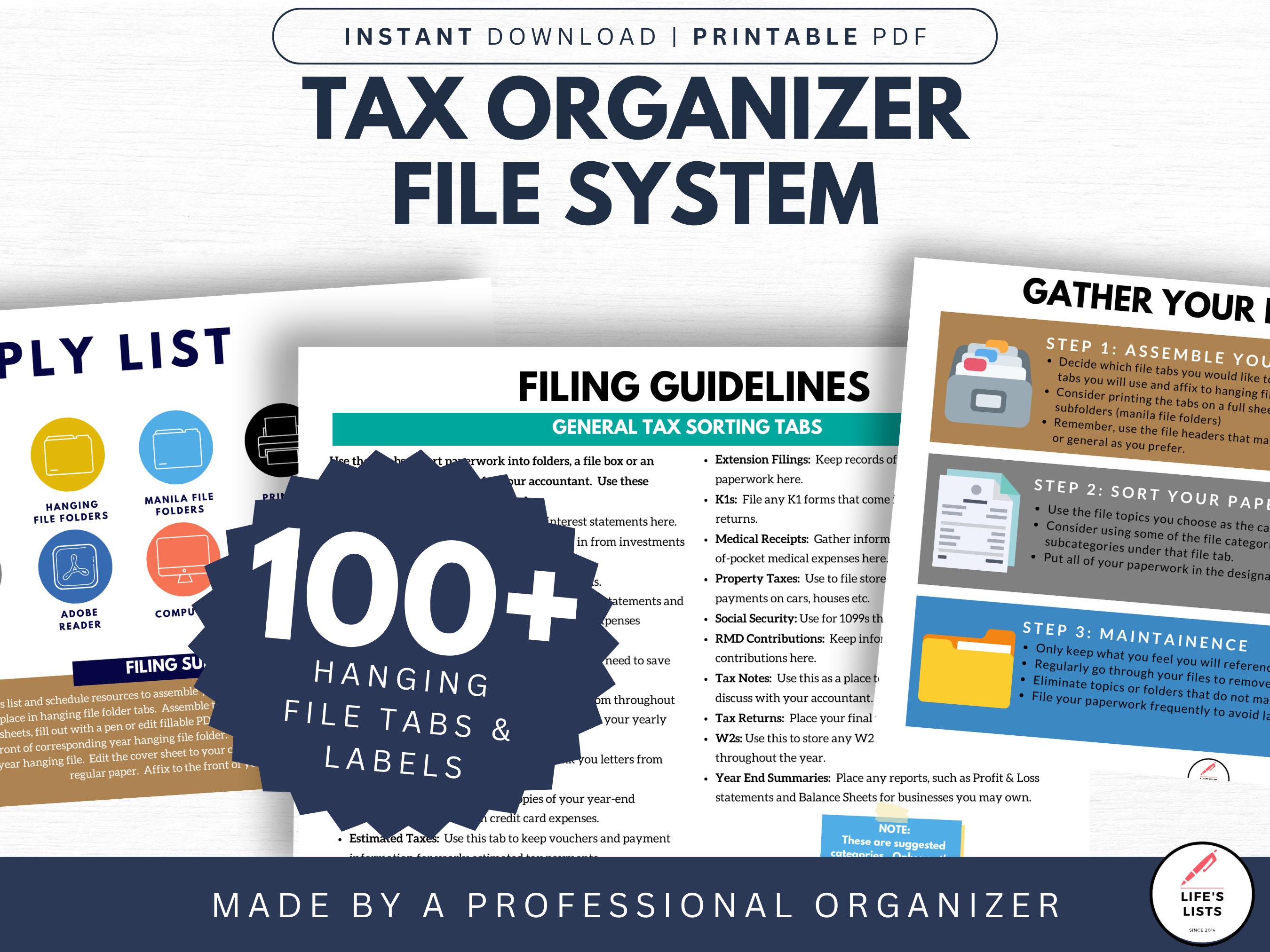 Tax Organizer Printable Filing System for Easy Bookkeeping | Instant ...