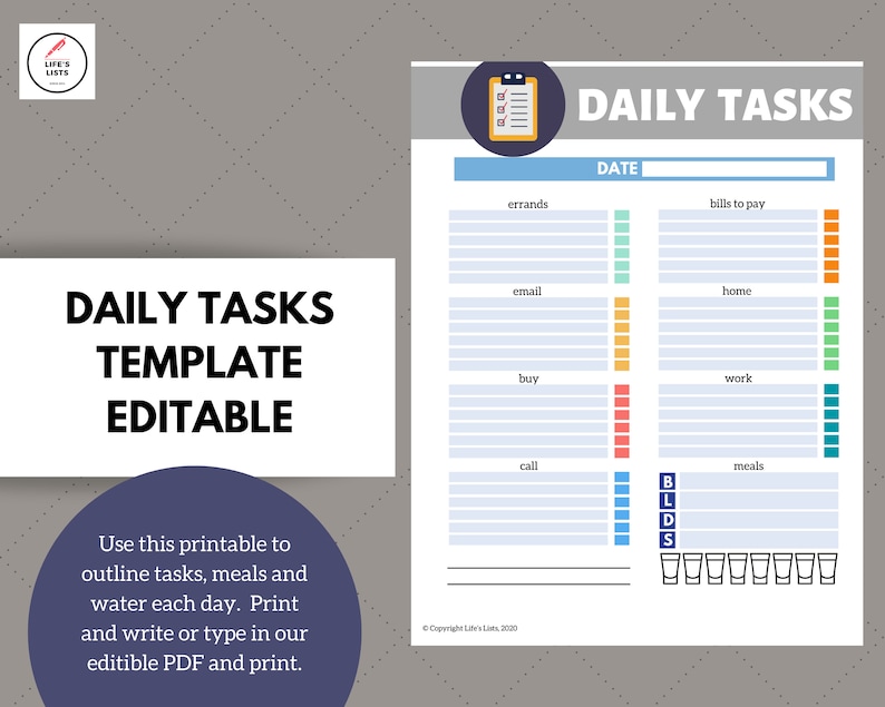 Daily Tasks List Printable & Editable Task List to Do - Etsy