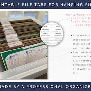 Home Filing System Printable | 27 File Cards & Hanging Tabs (digital ...