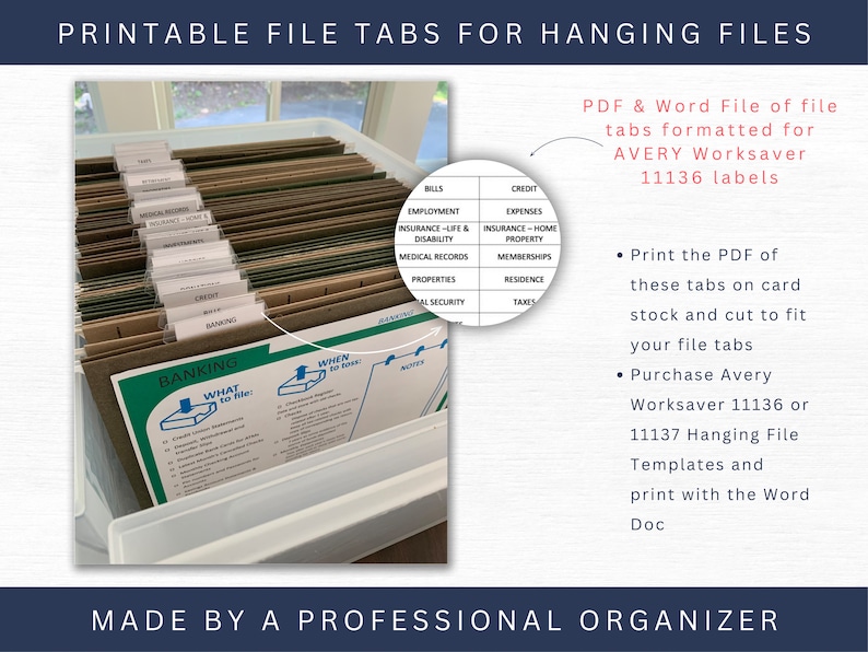 Home Filing System Printable | 27 File Cards & Hanging Tabs (digital ...