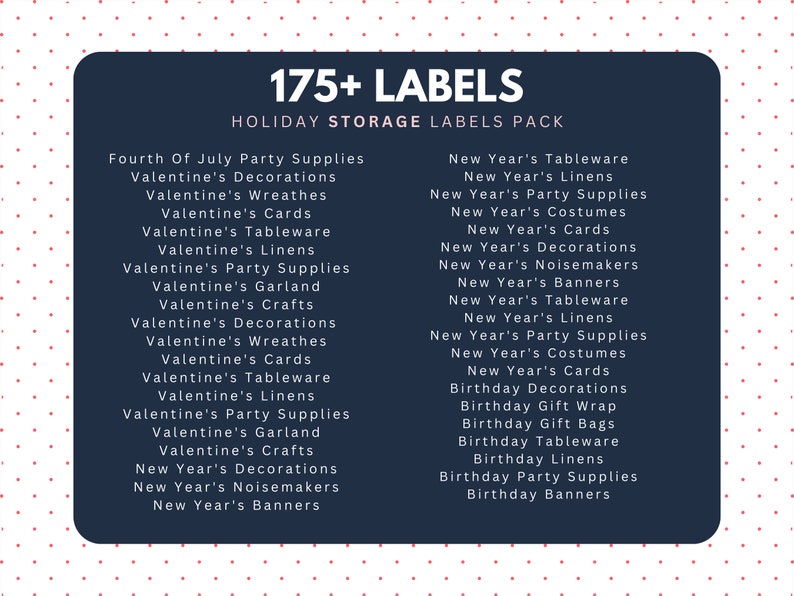 Holiday Decoration Storage Labels Pack | Printable Organizing Lists ...