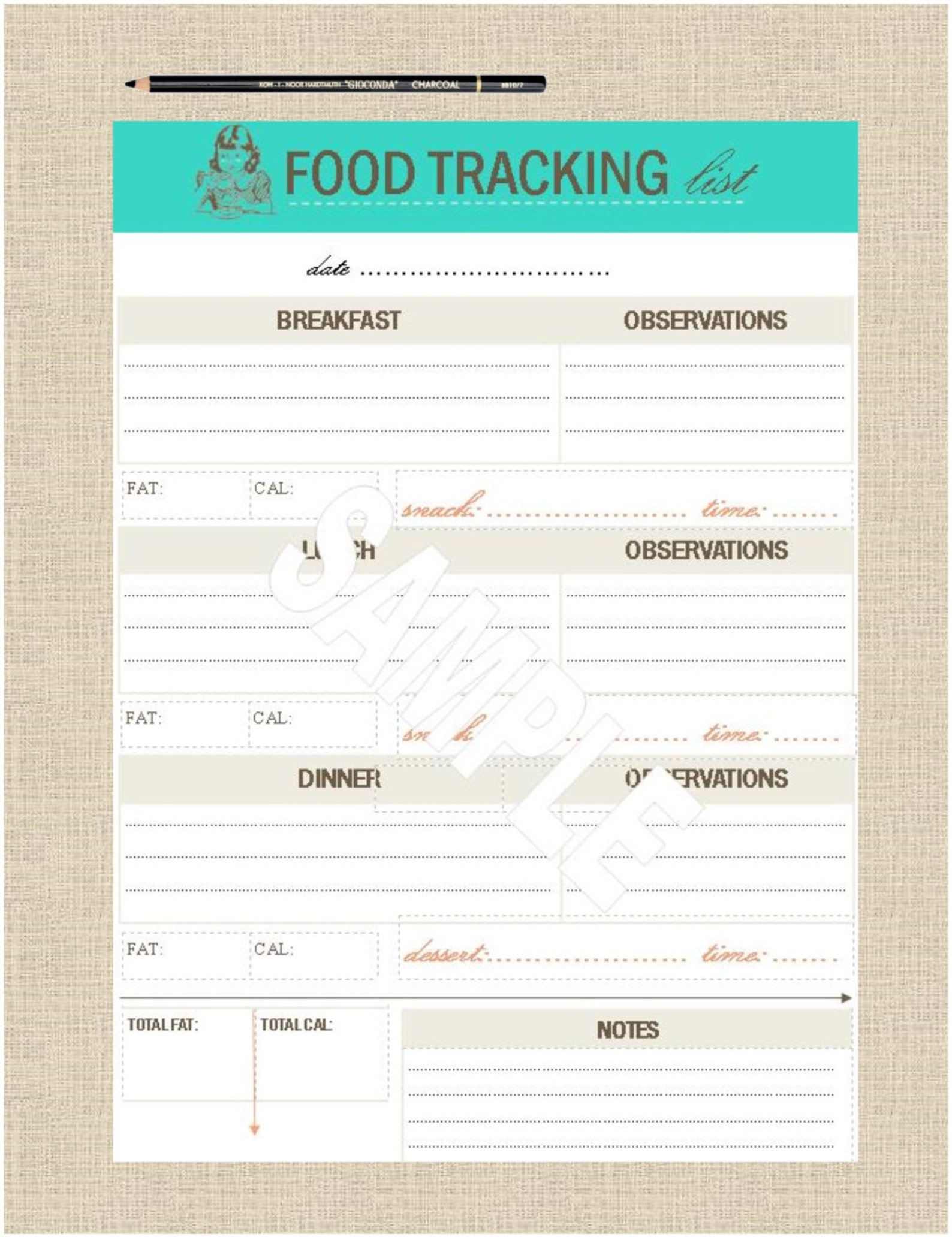 Food Tracker Diet Journal Food Log Planner Page - Etsy