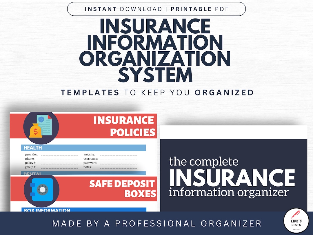 Insurance Information Organizer | Printable Templates (digital Download ...