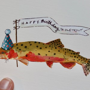 Old Trout Birthday Card Fly Fishing Guy Birthday Stationery Fisherman ...