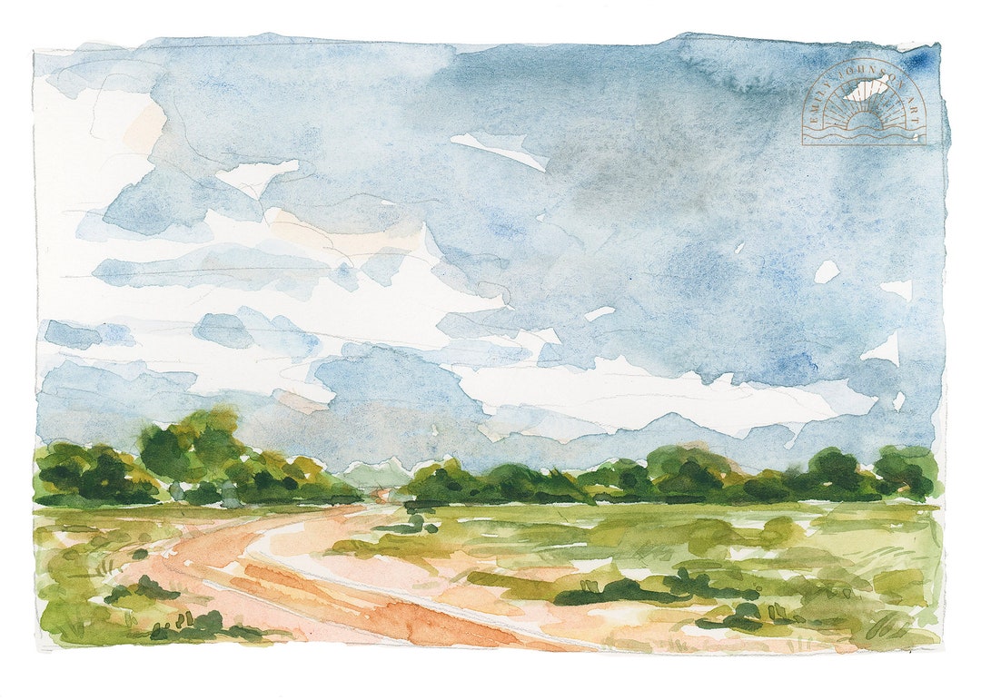 Watercolor Country Road Art Print | Abstract Landscape Painting - Etsy