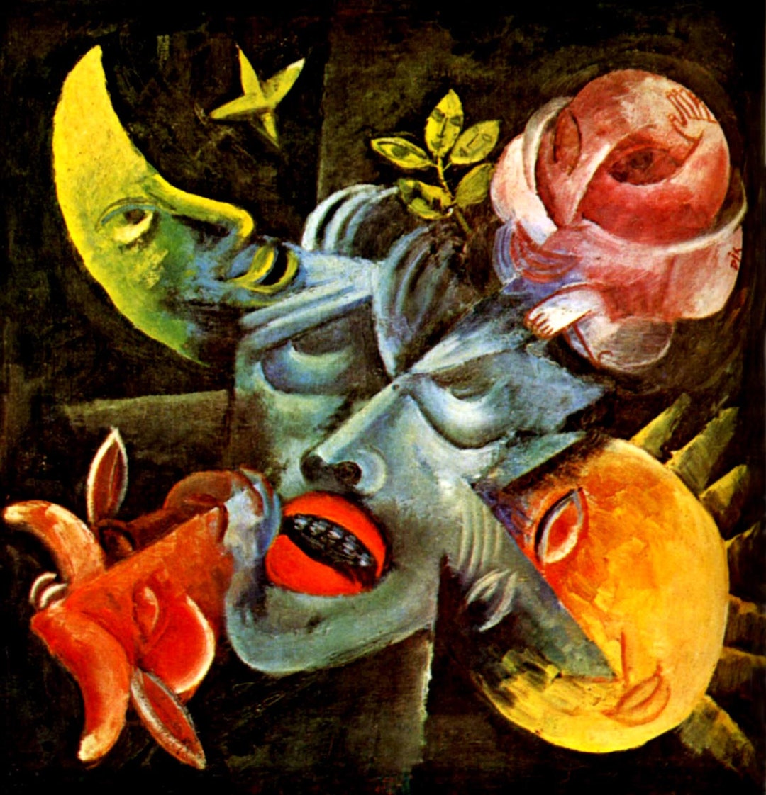 Vintage Art, German Expressionism, Face Sun and Moon FINE ART PRINT ...