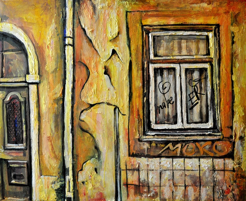 Lisbon Vintage Painting, Old Town Landscape, Portugal City View, Old ...