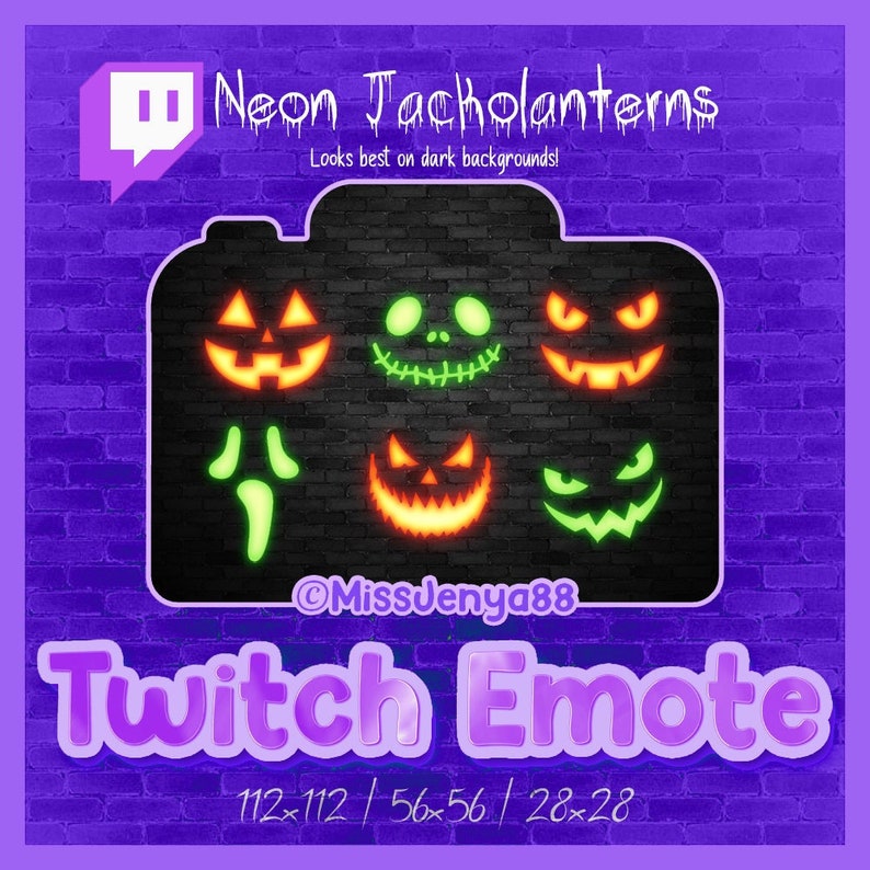 Neon Jack-o-lanterns Twitch Emote Pack of 6 Twitch Streamer And/or ...