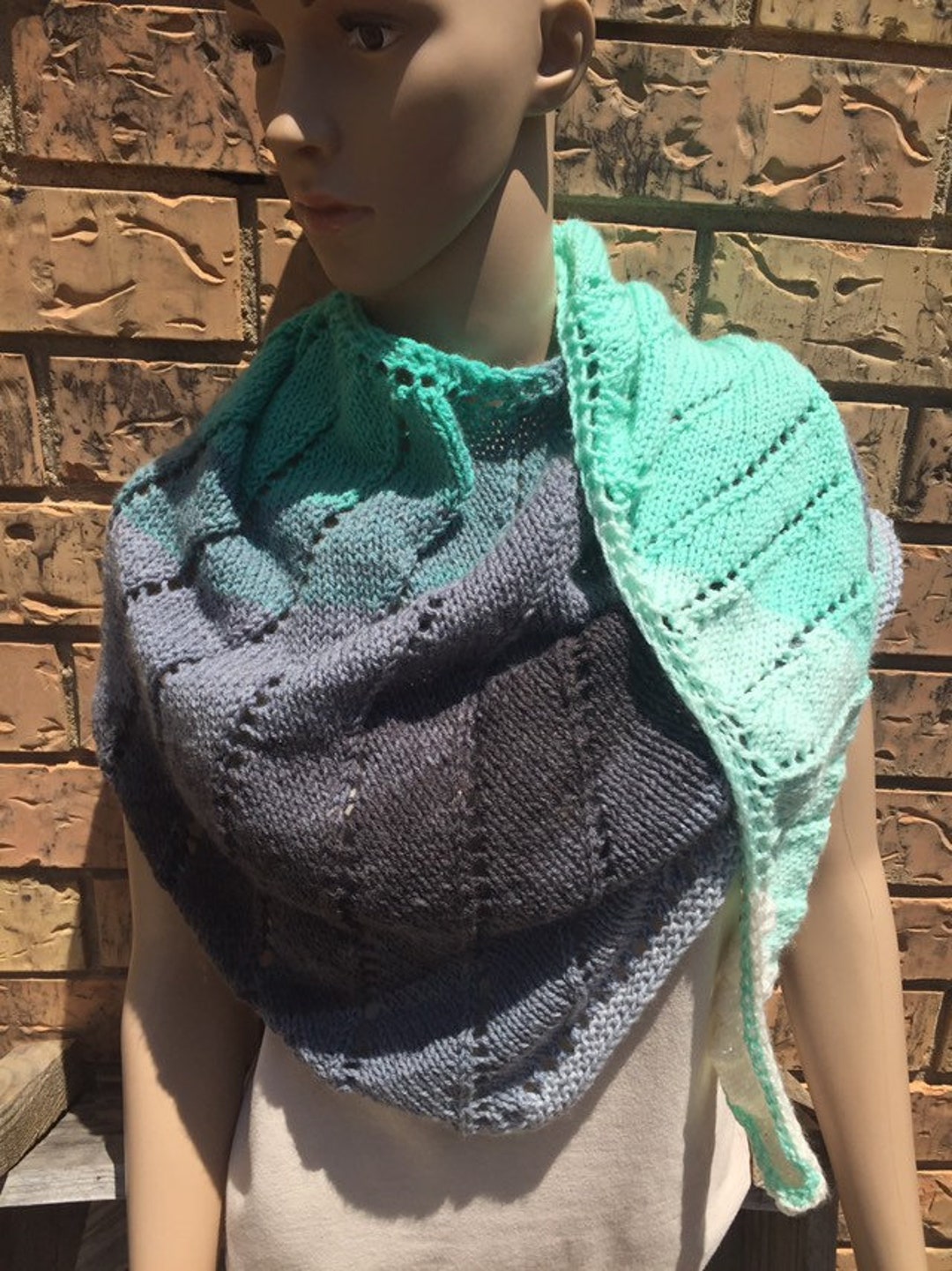 Asymmetrical Shawl, Green & Grey Gradient, Acrylic , Hand Knit - Etsy