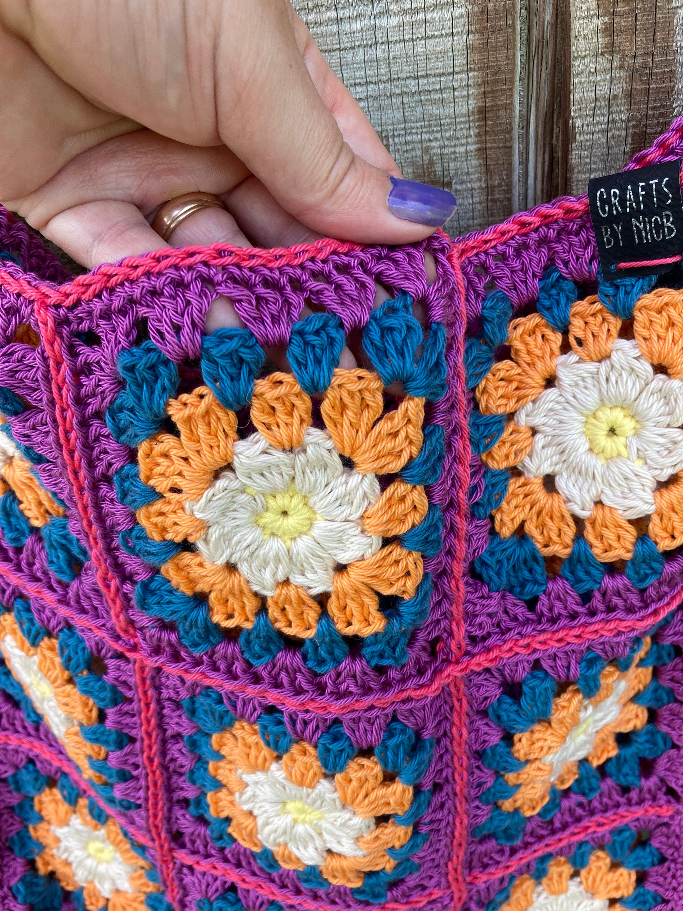 Granny Square Market Bag / Shopping Bag, 100% Mercerized Cotton ...