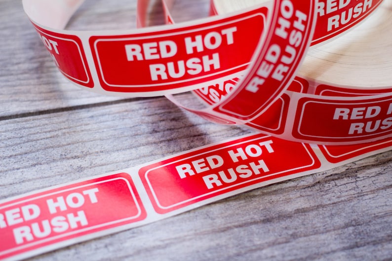15x Mail Labels Red Hot Rush Stickers Paper Supplies Stamps | Etsy