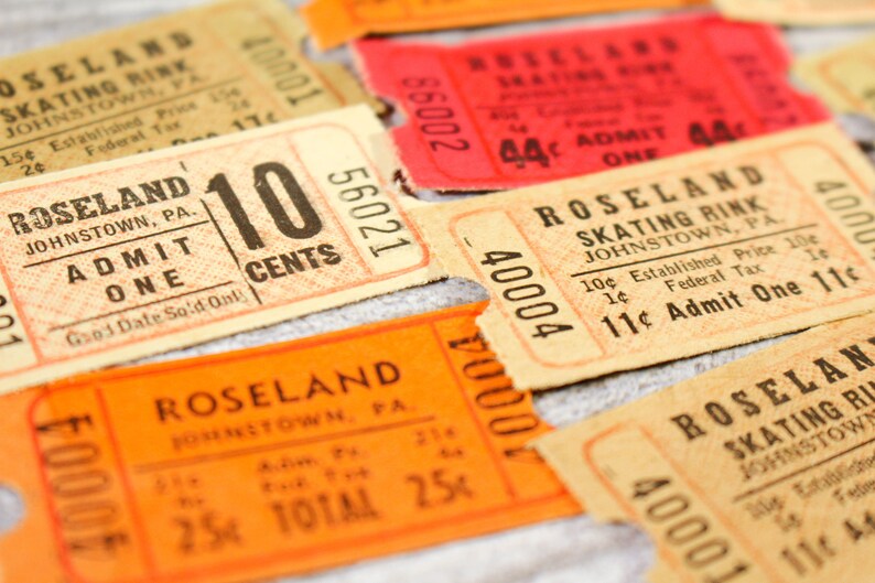 10x Vintage Tickets Roller Skate Rink Red Orange Colorful Paper Lot ...