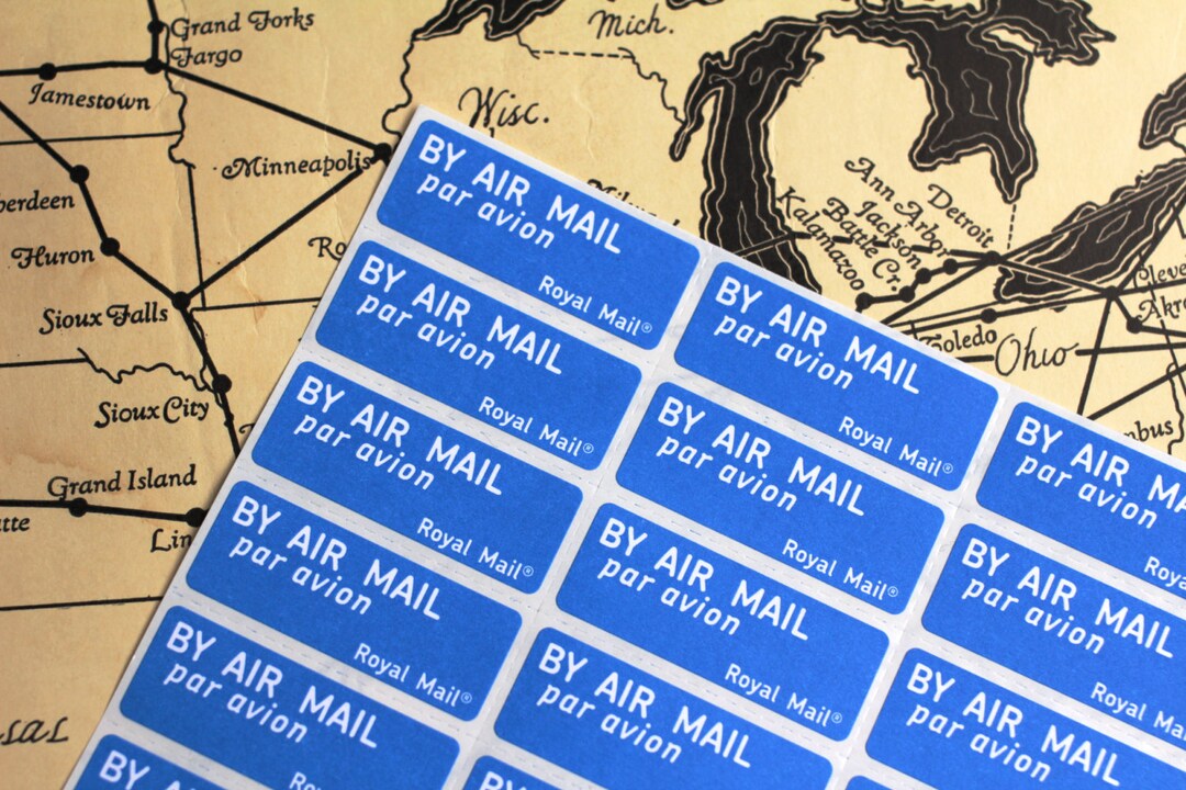 36 X via Air Mail Labels Royal Mail Lot of 36 Stamps Stickers Paper ...