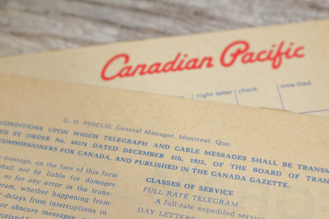 Antique Railroad Telegram Vintage Canadian Pacific Train Railway RR ...