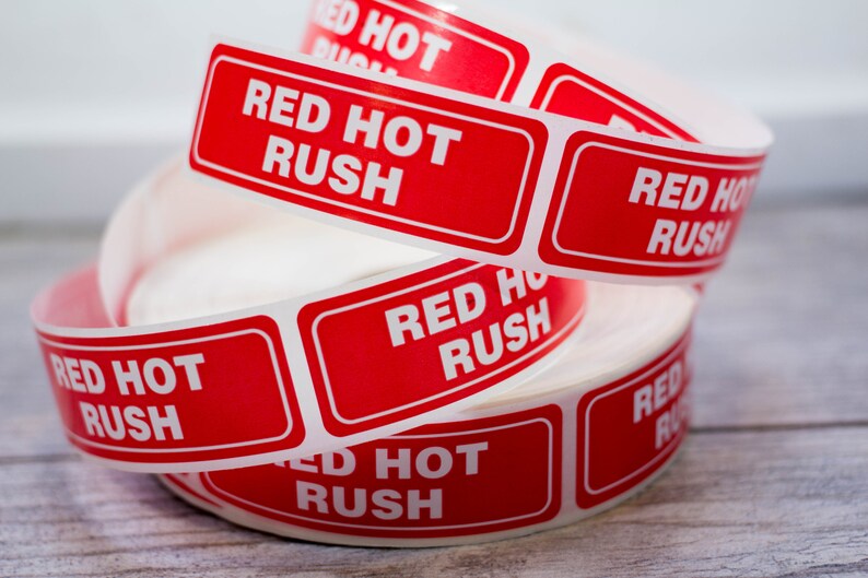 15x Mail Labels Red Hot Rush Stickers Paper Supplies Stamps | Etsy