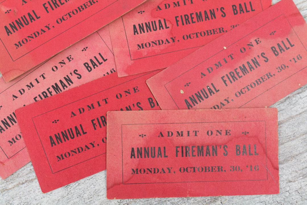 3x Vintage Fireman's Ball Tickets Red Paper Supplies Gift for Him ...