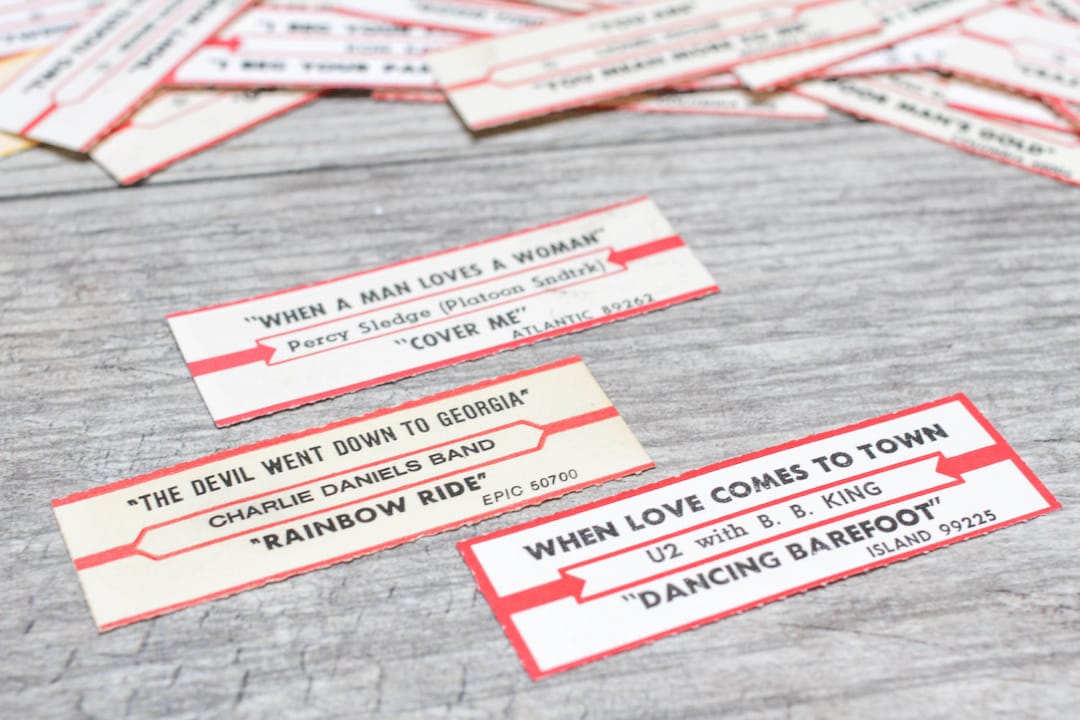 Vintage Jukebox Labels 1990s, 1980s & 1970s Song Lyrics Juke Box Music ...