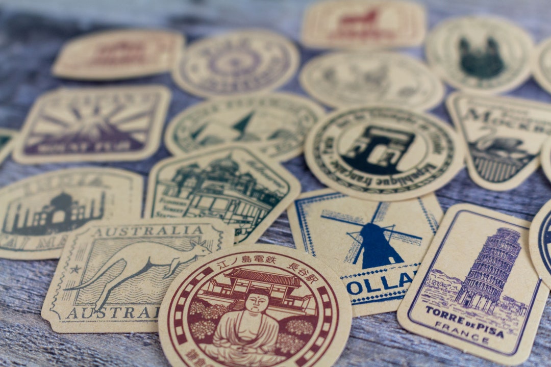 Vintage Travel Stickers - 20+ - World Travel Europe Asia Journal ...