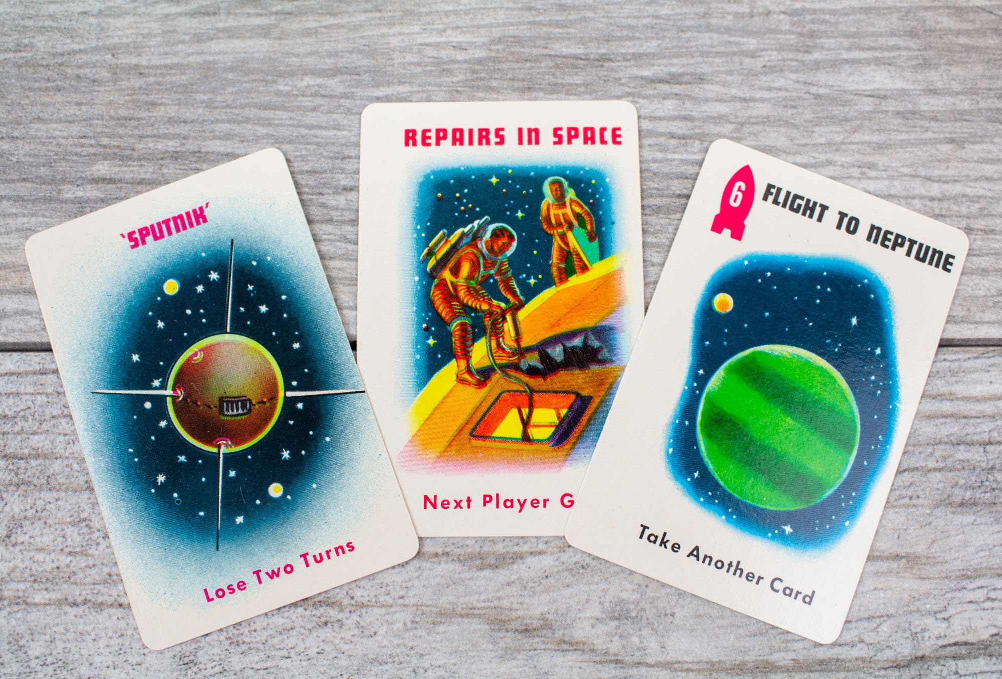 Vintage Space Cards Sputnik Satellite Planet Neptune Spaceship Boy ...