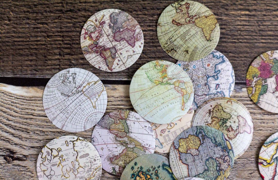 Vintage Map and Globe Stickers - 22+ - Travel Round Journal Planner ...