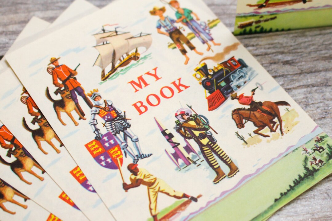 Vintage Adventure Bookplate Boys Knight Astronaut Fishing Trains Ships ...