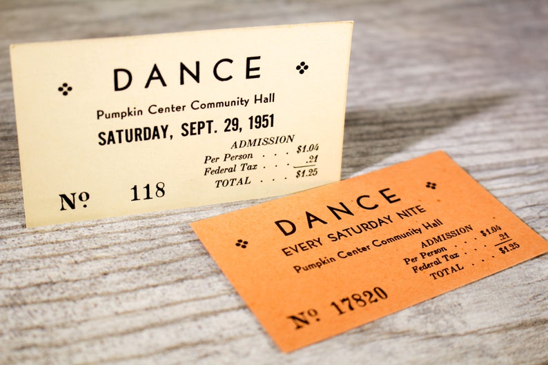 Vintage Dance Tickets 1950s Midcentury Sock Hop Pass Party Saturday ...