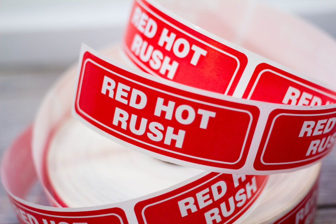 15x Mail Labels Red Hot Rush Stickers Paper Supplies Stamps Postal ...