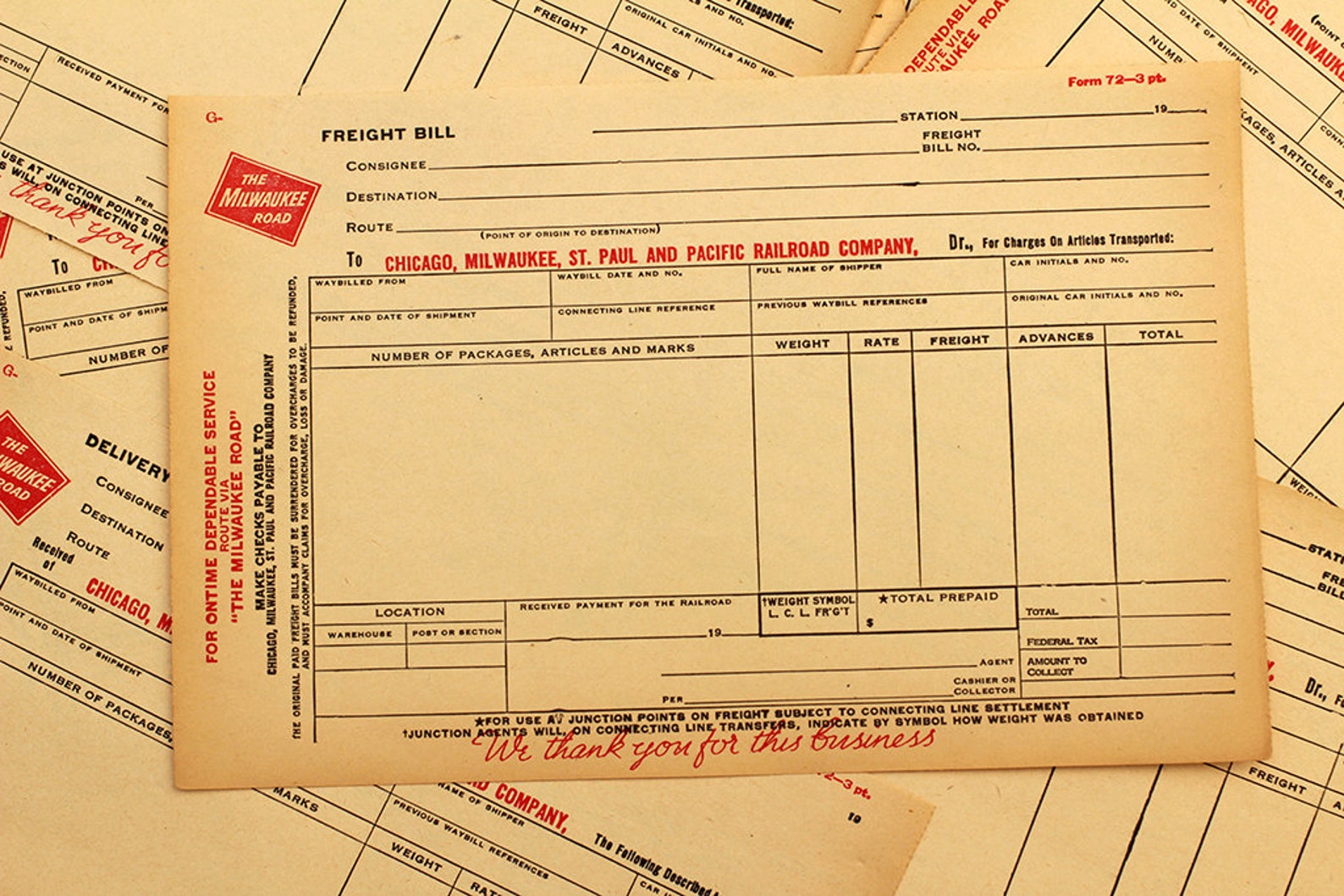 Vintage Railroad Form Train Station Record Freight Delivery the ...