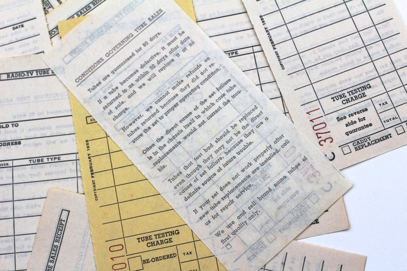 Vintage TV Radio Tube Receipts 1950 Destash Vintage Paper Supplies Lot ...
