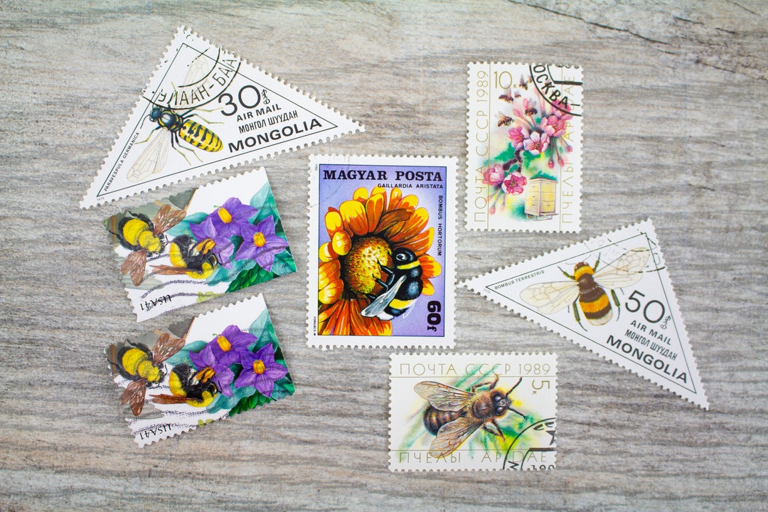 7x Vintage Bee Stamps Postage Honey Flower Botanical | All Different ...
