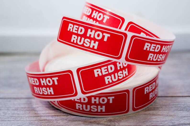 15x Mail Labels Red Hot Rush Stickers Paper Supplies Stamps | Etsy